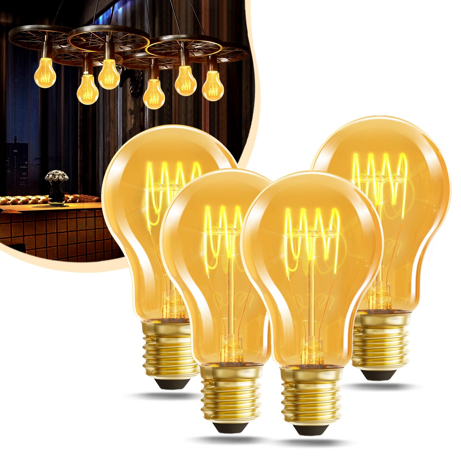 HESSION A19 Vintage LED Edison Bulbs, 4W Equivalent 40W LED Bulbs, 400 ...