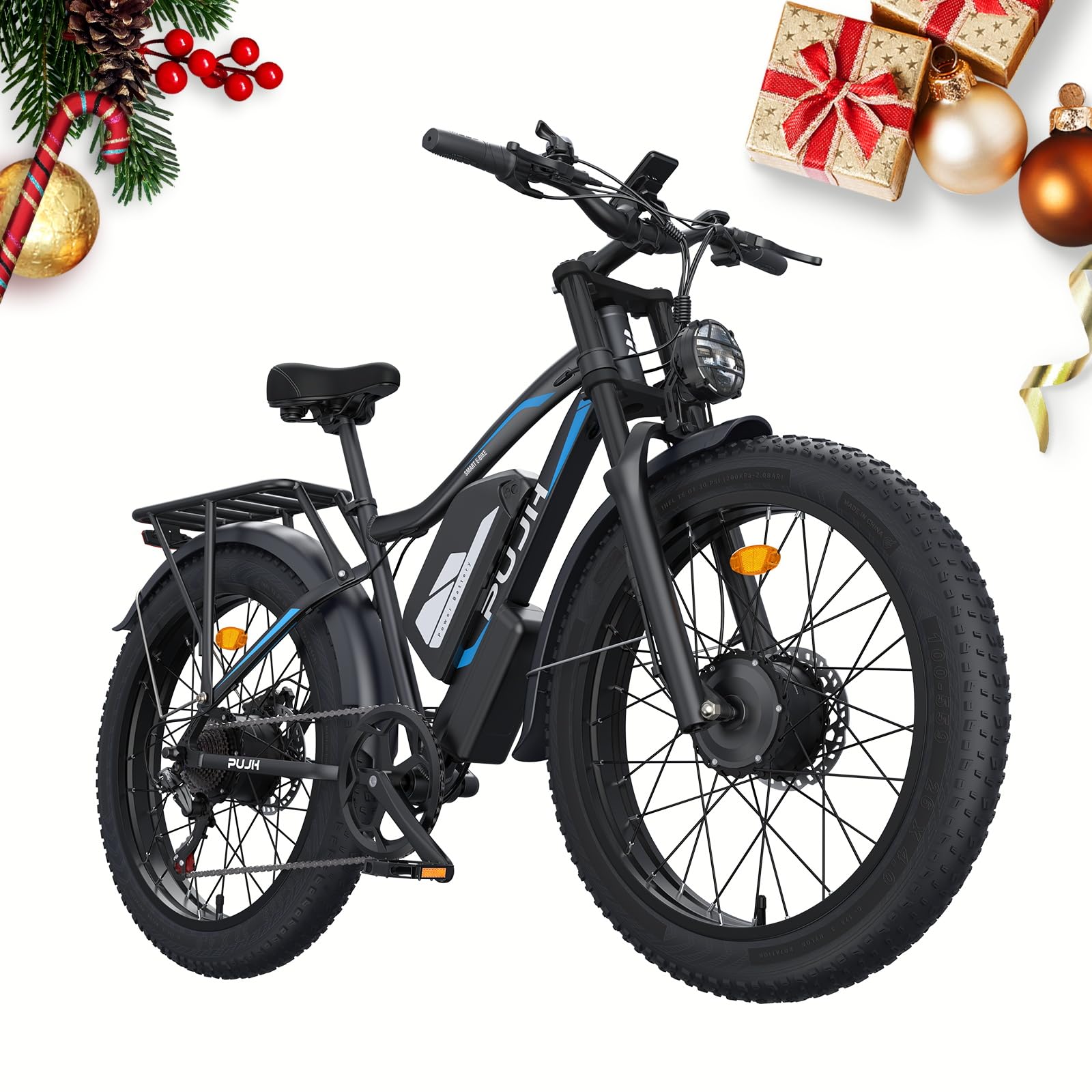 Amazon.com : PUJH Snow Electric Bike, 52V 25Ah(1300W) Peak 3000W Dual Motor 26" Fat Tire Ebike ...