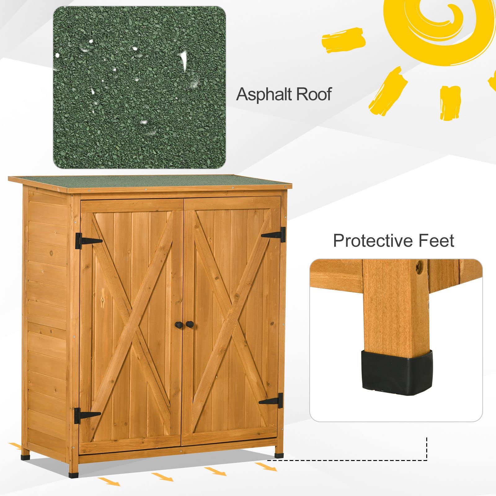 Outsunny Garden Shed Wooden Garden Storage Shed Fir Tool Cabinet ...