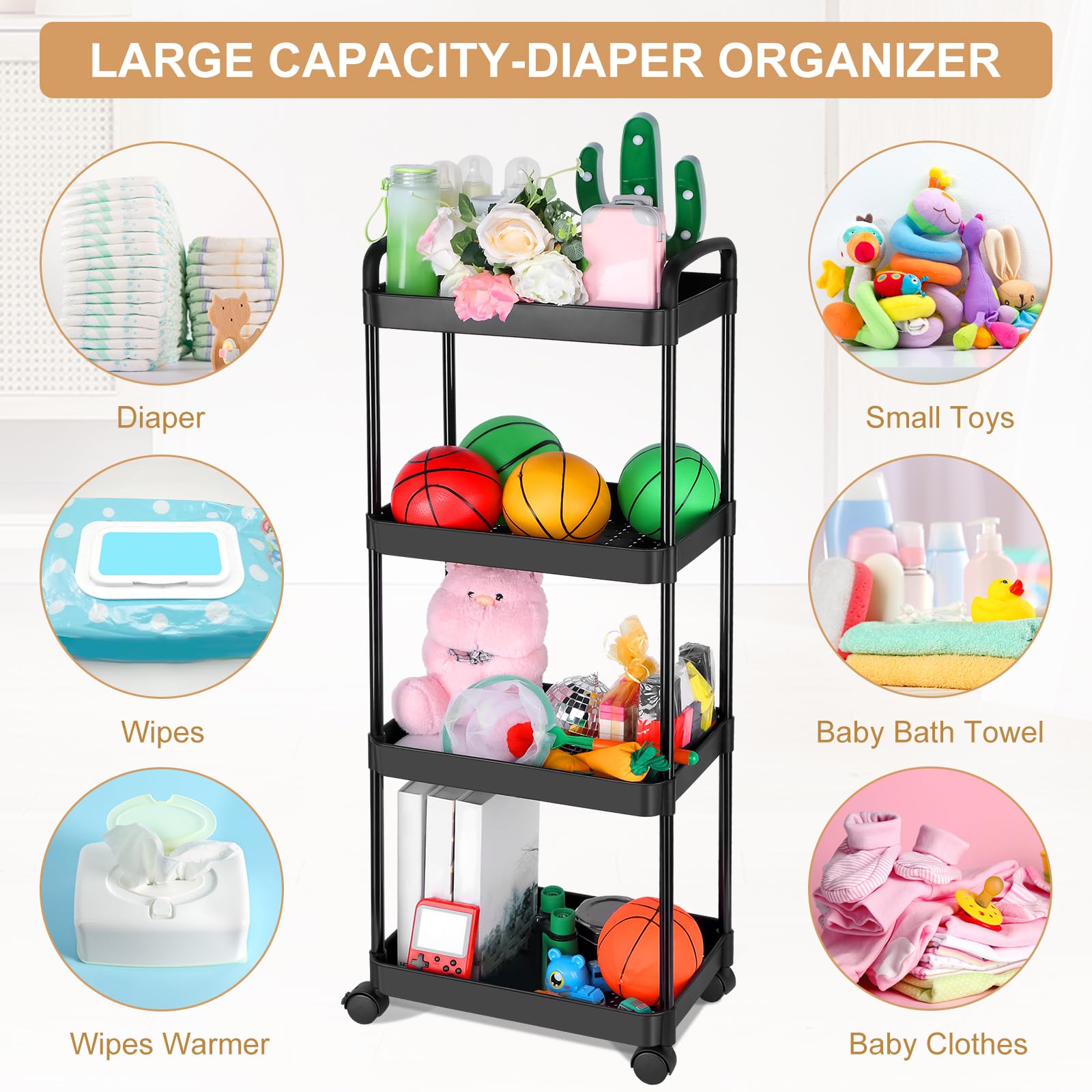 Snapklik.com : Barydat Baby Diaper Caddy Organizer, Rolling Plastic ...