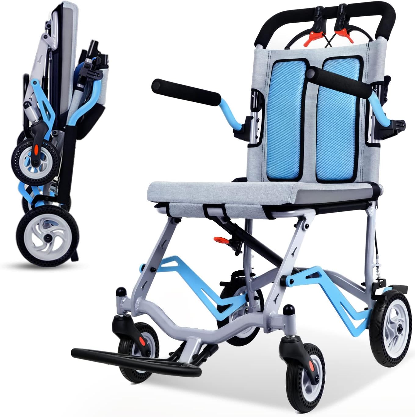 Wisging Ultra-Light Transport Wheelchair - Folding Portable Wheelchair ...