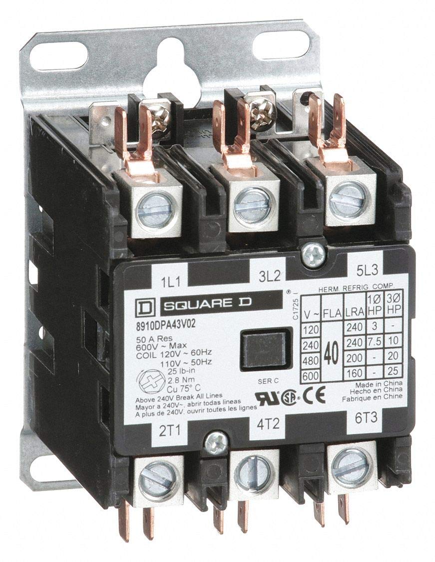 Square D 120VAC Definite Purpose Contactor; No. of Poles 3, 40 Full ...