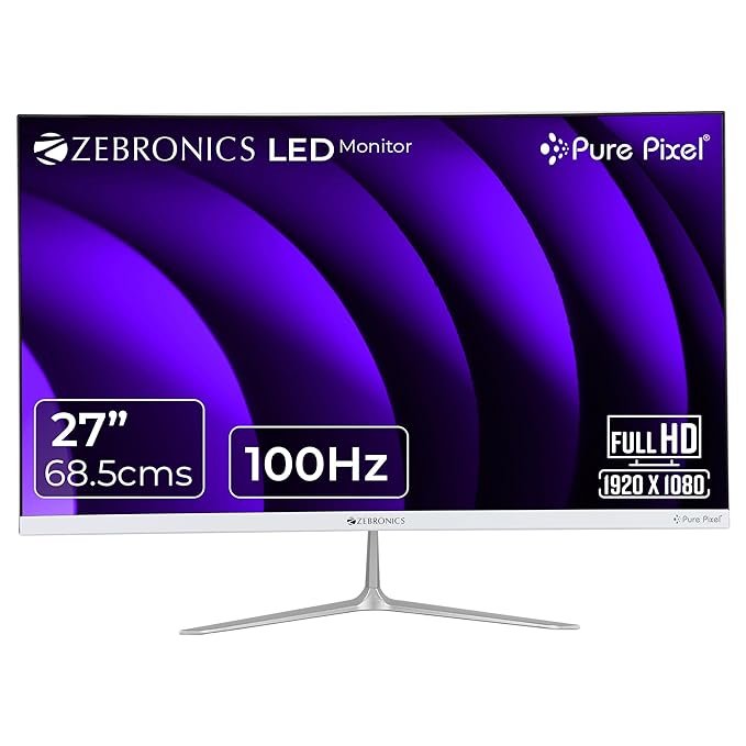 ZEBRONICS 27” (68.5 cm) Bezel-Less LED Monitor, 100Hz Refresh Rate, IPS ...