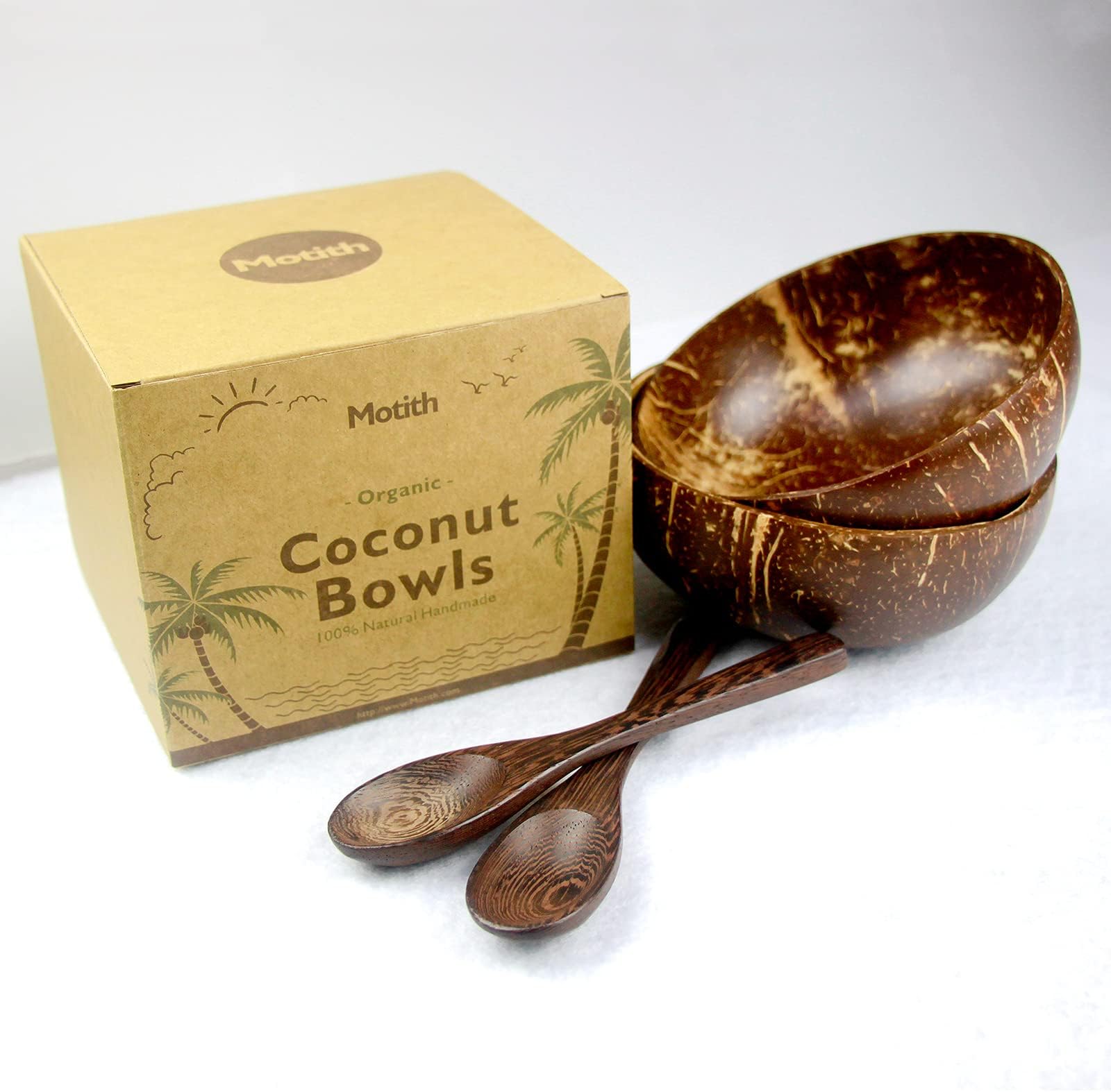 Amazon.com: Bambaw Coconut Bowl Set with Wooden Cutlery | Set of Two ...