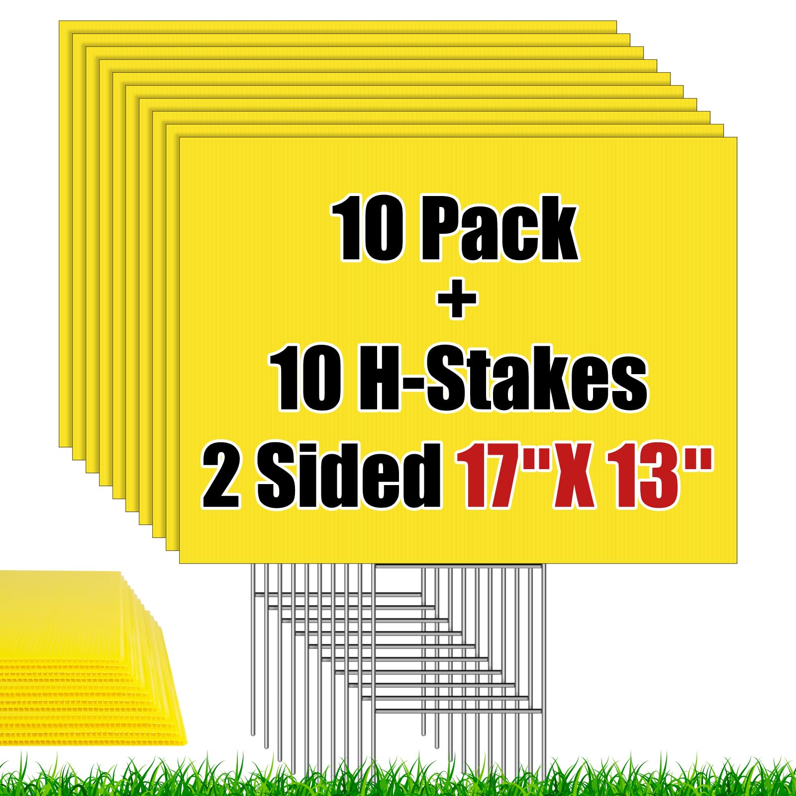 10 Pack Blank Yellow Yard Signs with Stakes, 17 x 13 Inches Garden ...