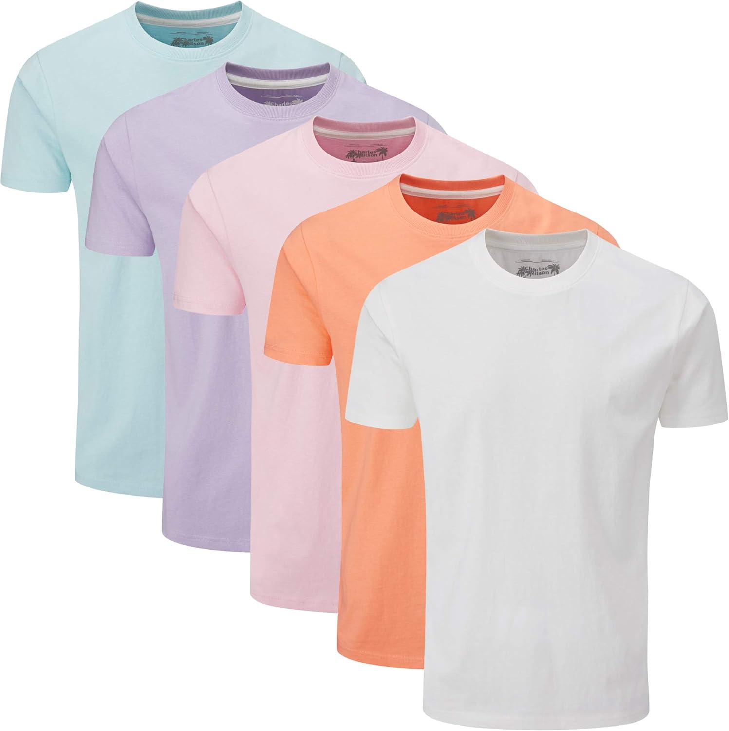 Charles Wilson 5 Pack Plain Crew Neck T-Shirt (S, Summer Essentials 53 ...