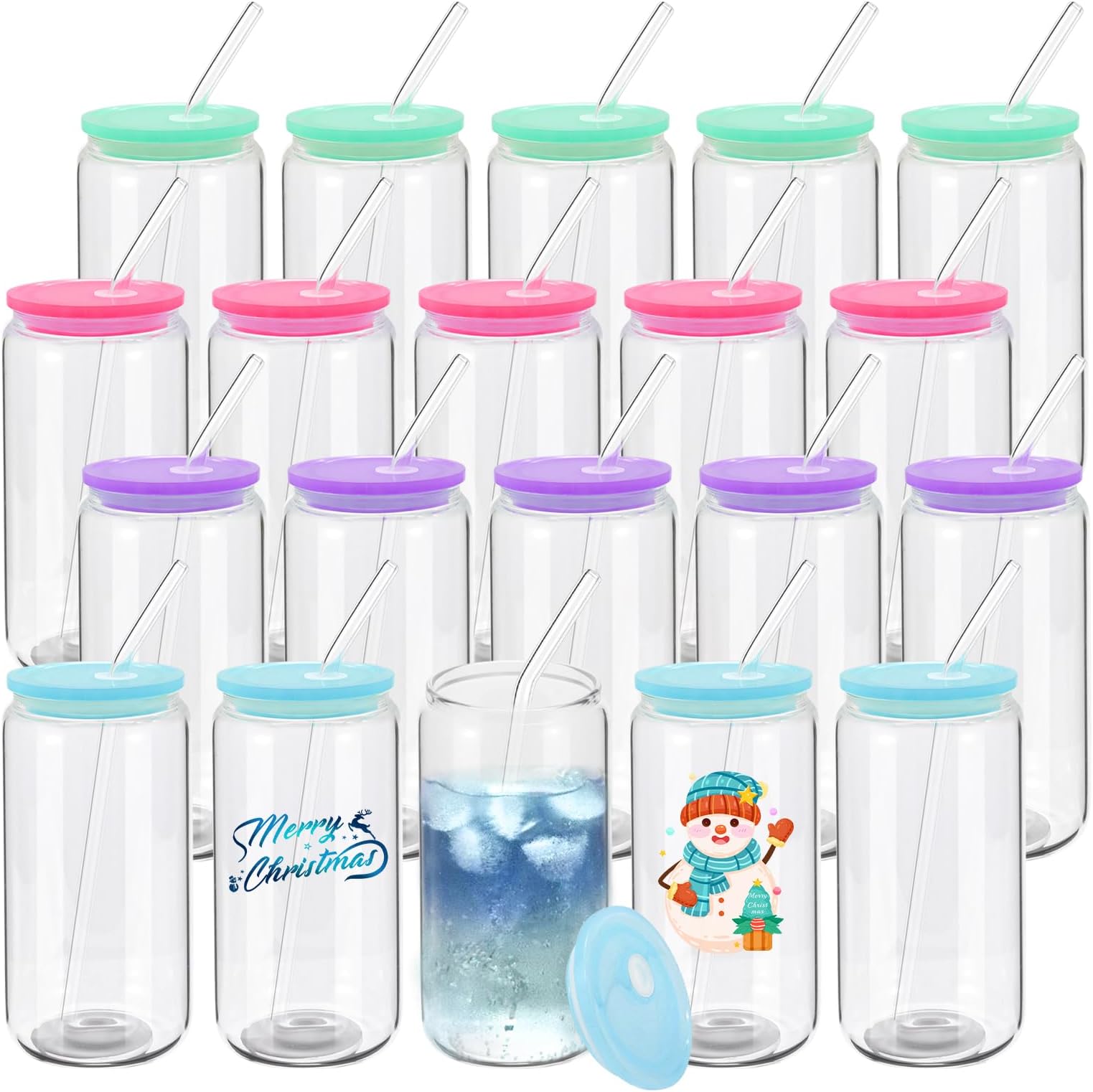 Amazon.com | WHEATHUSK 20 Pack Glass Cups with Bamboo Lids and Glass ...