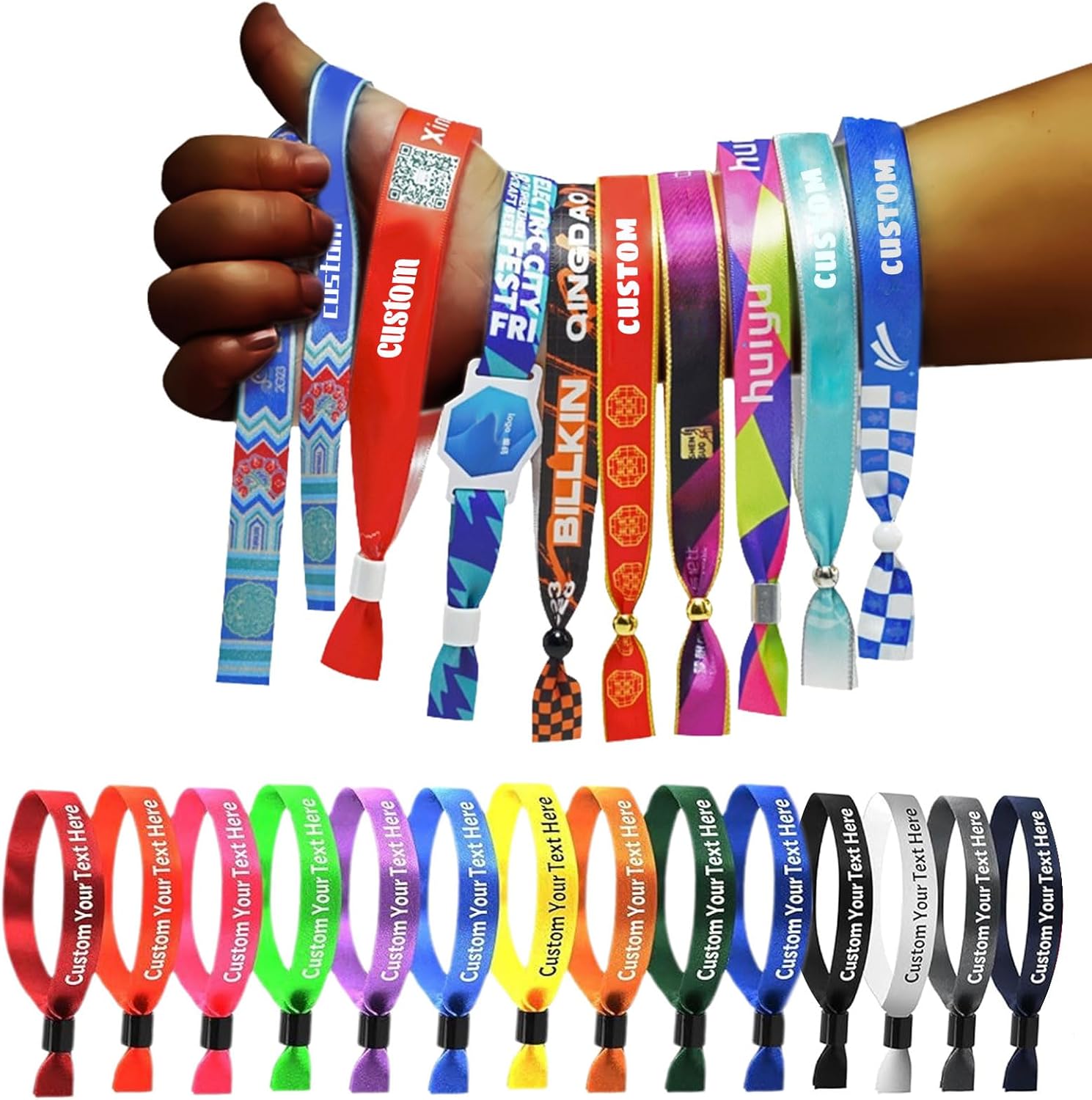 1/5/10/20/30/50/100/1000pcs Custom Cloth Wristbands, Personalised Text ...