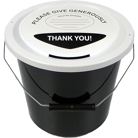 Charity Money Collection Bucket 5 litres - Black : Amazon.co.uk ...