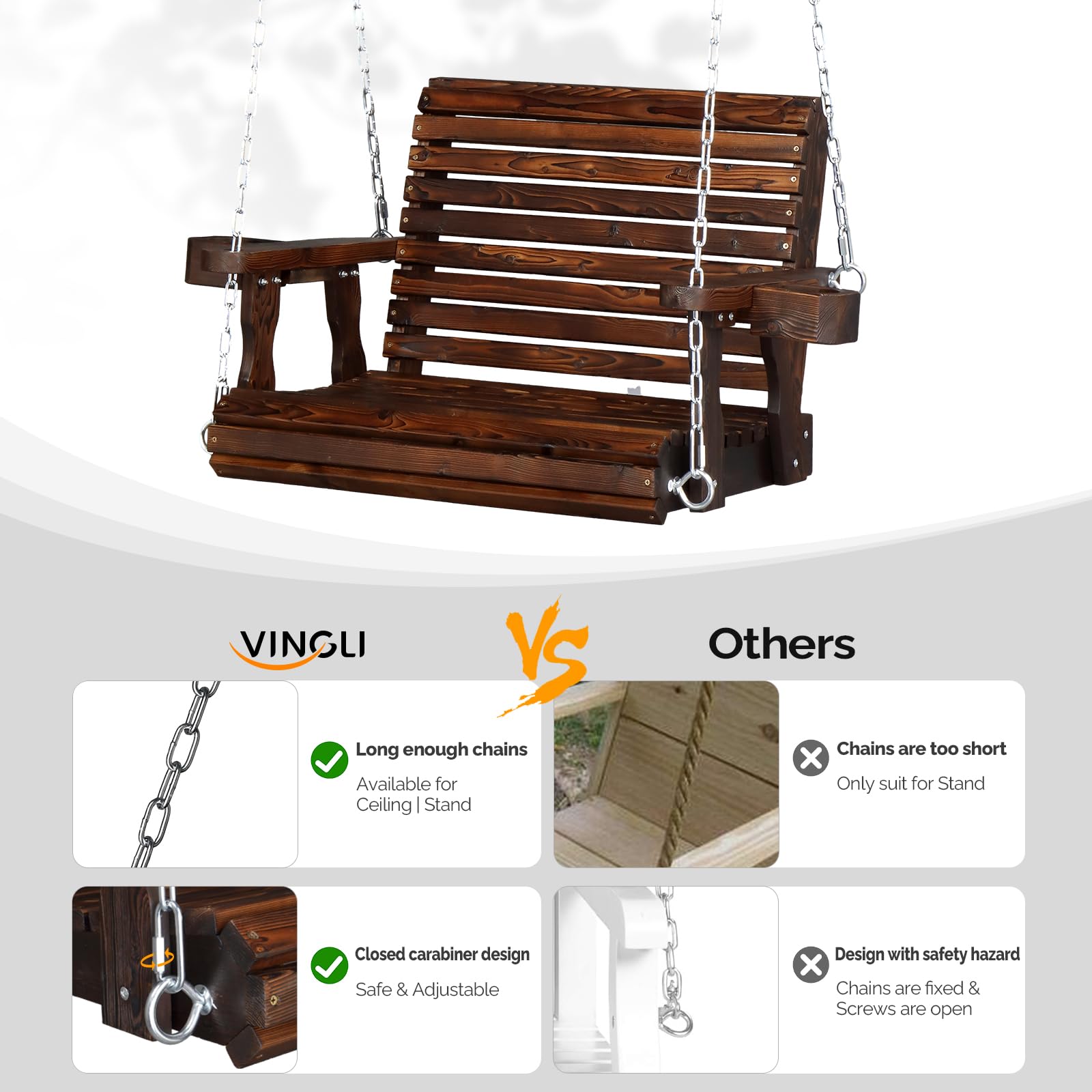 Snapklik.com : VINGLI Heavy Duty 440 LBS 1-Person Wooden Patio Porch Swing