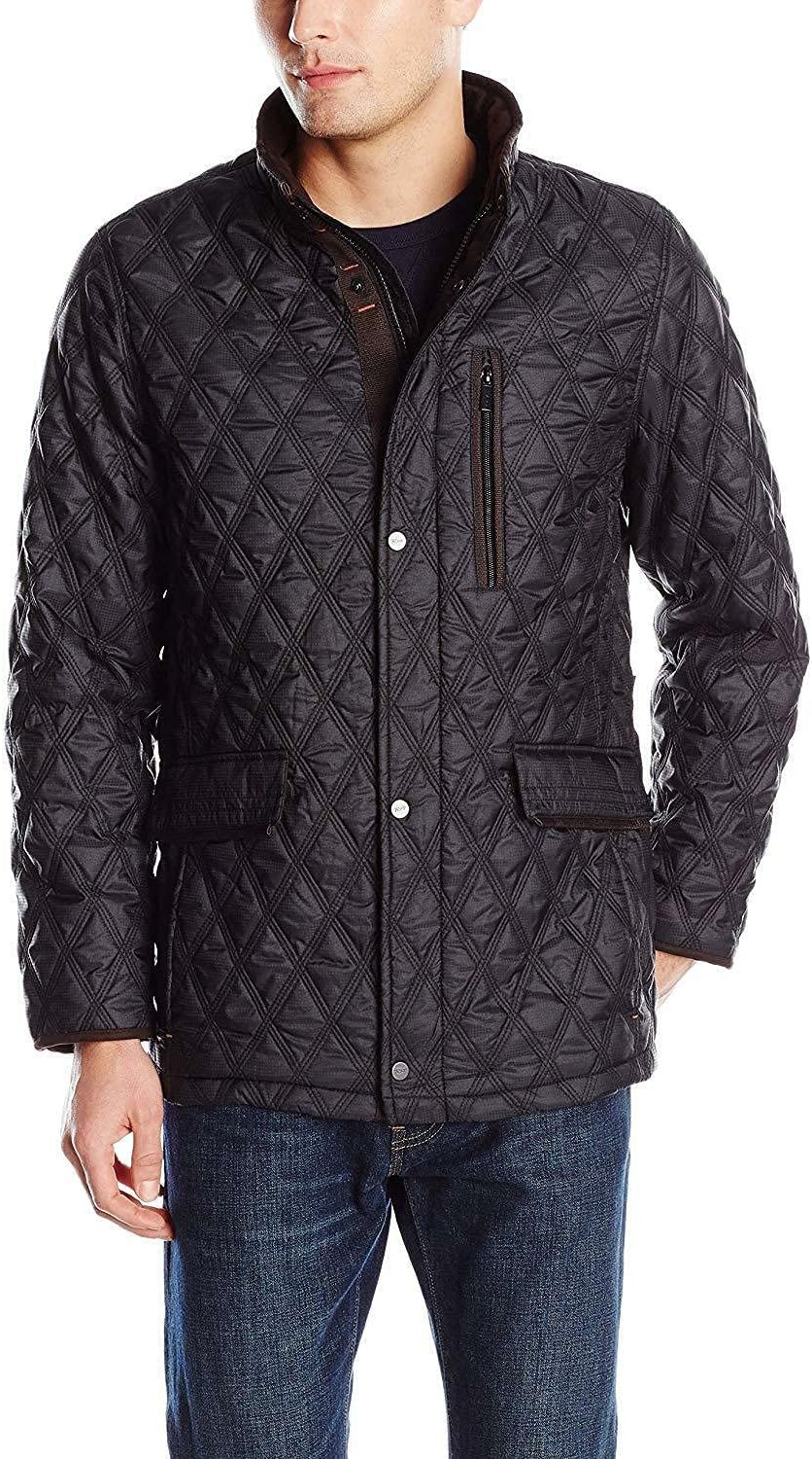RFT by Rainforest Men's Windowpane Quilted Walking Jacket, Black ...