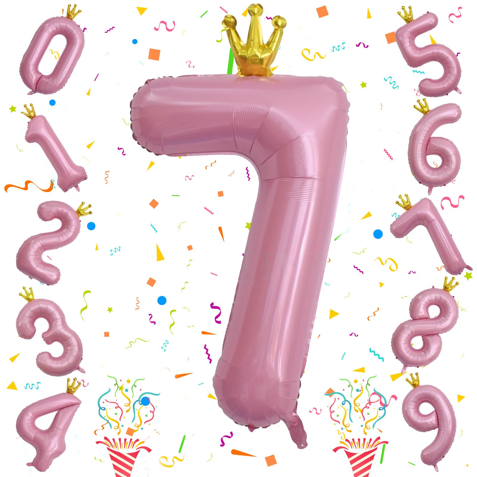 Amazon.com: Pastel Pink Crown Number 7 Balloon, 40 Inch Light Pink ...