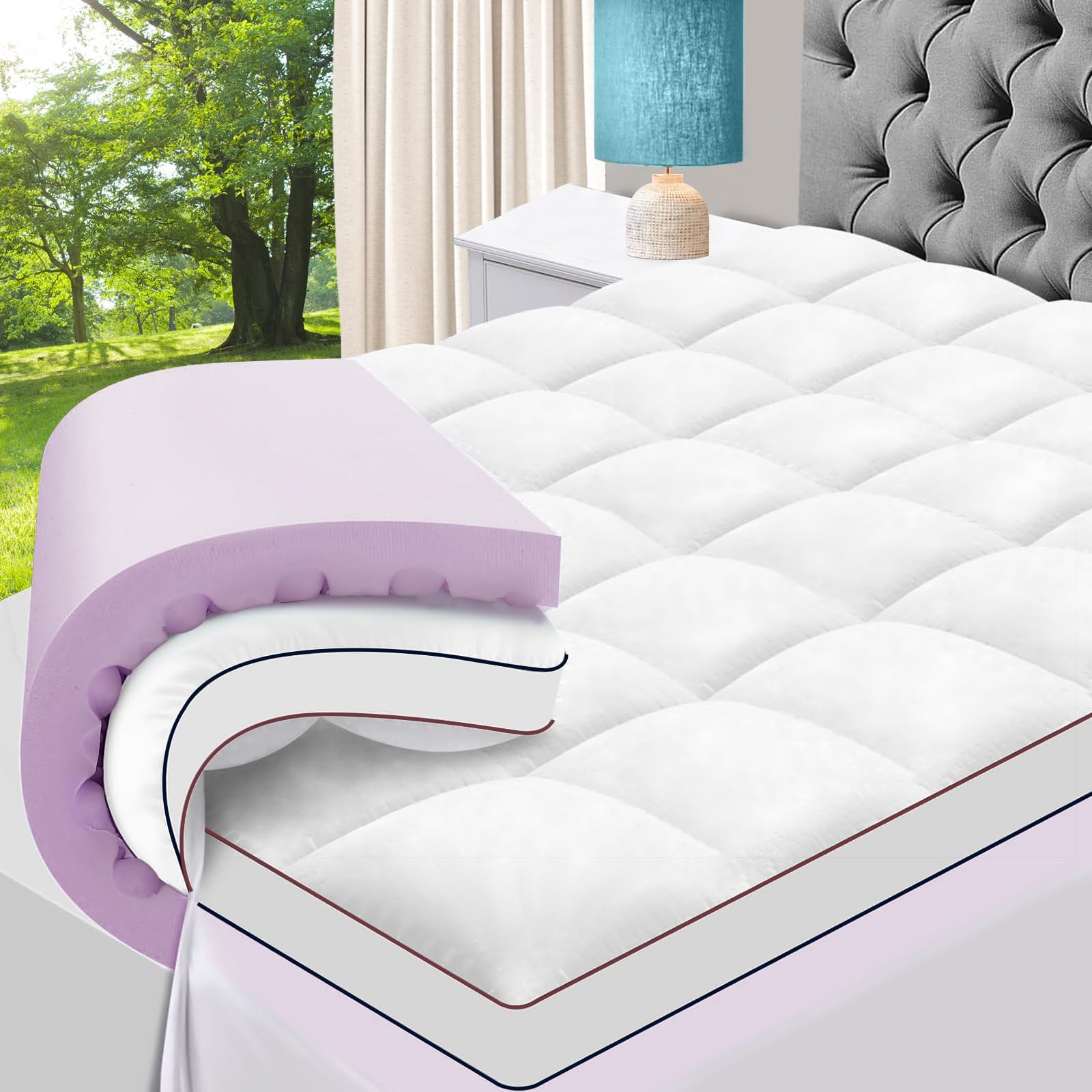 Amazon.com: Homemate Memory Foam Mattress Topper King, Dual Layer 4 ...
