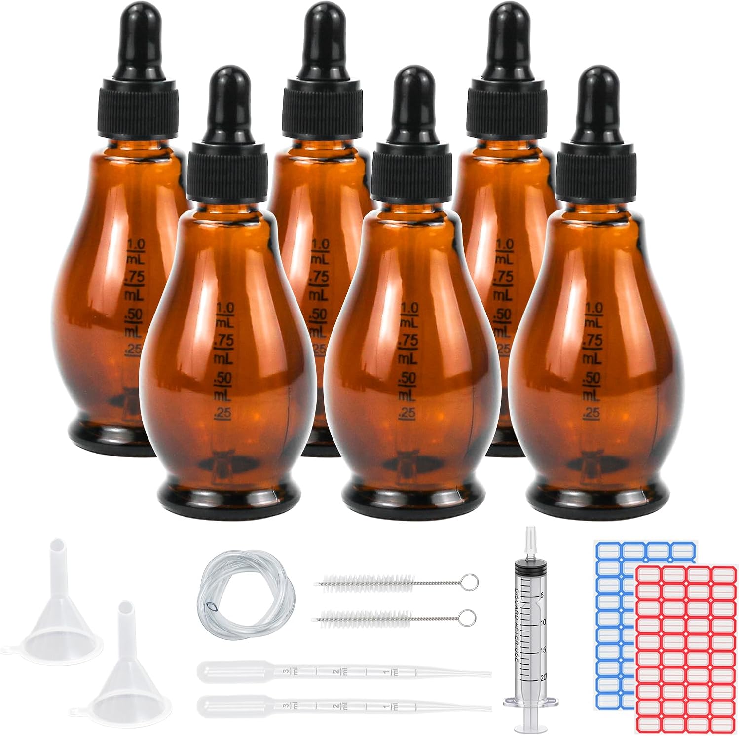 Reyshin 50ml Glass Dropper Bottles, 6 Pack Pear Shaped Amber Glass ...