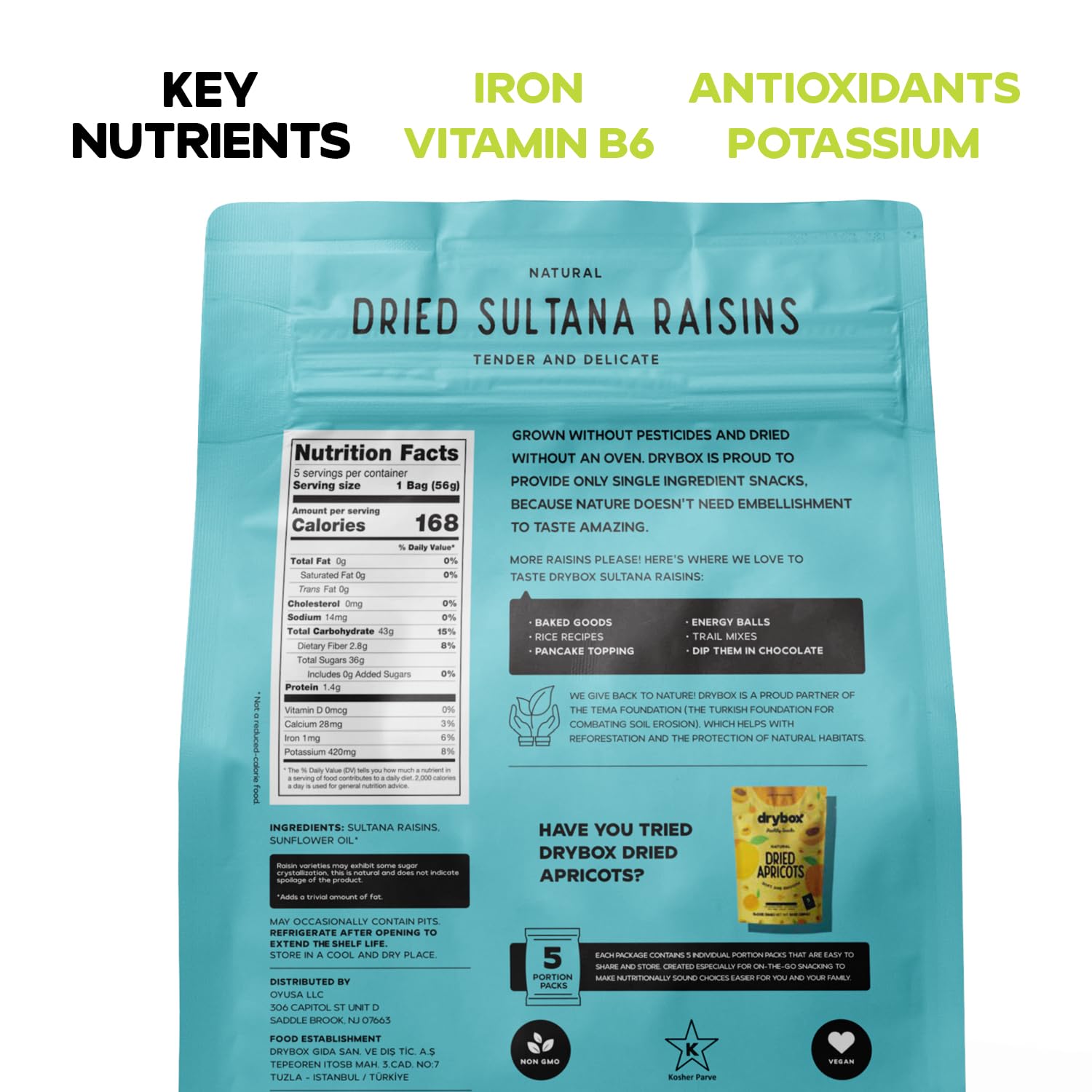 Drybox Golden Sultana Raisins – 5 paquetes de aperitivos sin azúcar ...