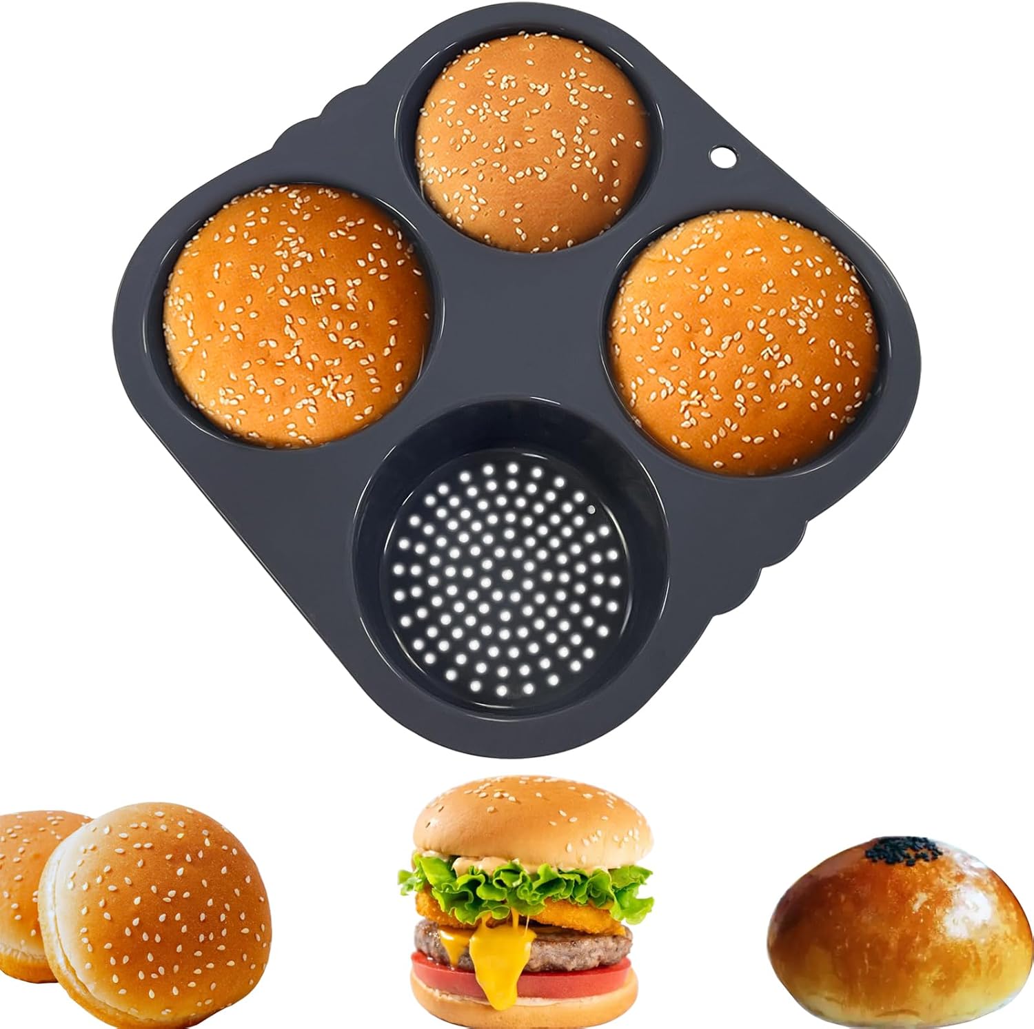 Amazon.com: atrccs 4-cavity Silicone Hamburger Bun Pan, Nonstick Loaf ...