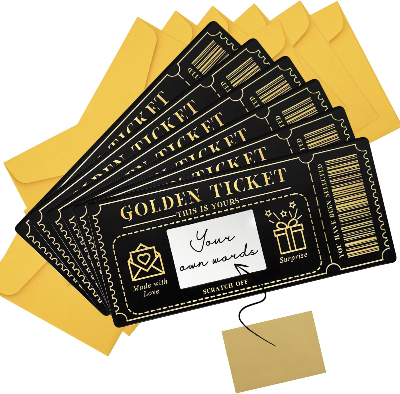 Amazon.com : WenmthG 10 Sets Golden Ticket with Envelope, Scratch Card ...