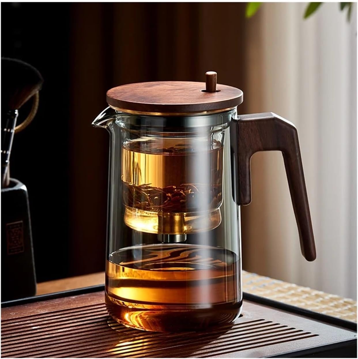 Teapots Heated, Durable Filter Glass Kettle with Wooden Handle ...