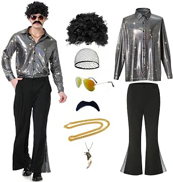 Amazon.com: 70s Disco Outfit for Men 70s Disco Costume with Satin Shirt ...
