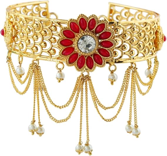 Amazon.com: Base Metal with Cubic Zirconia Floral Bajuband Armlets for ...