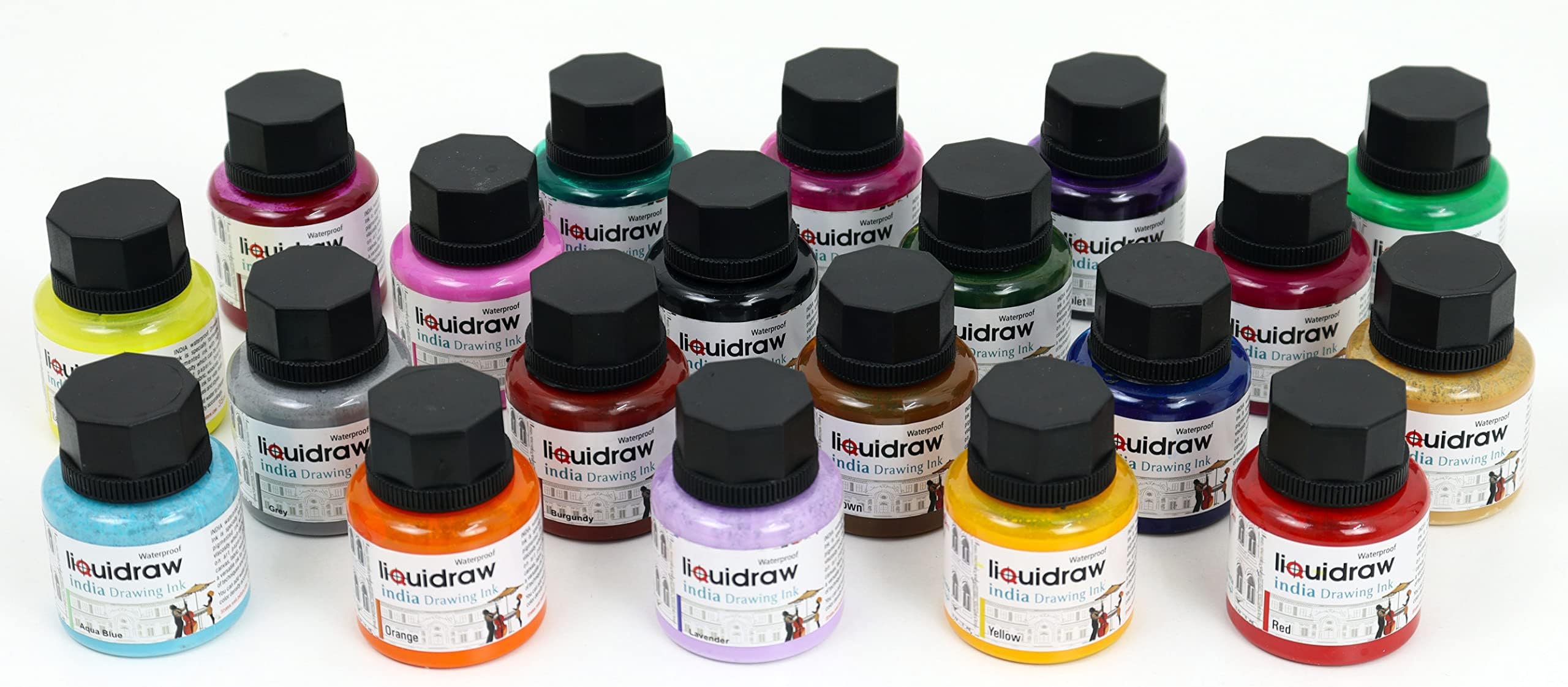 Liquidraw Coloured Drawing Ink Set India Ink, Waterproof, Set of 20 ...