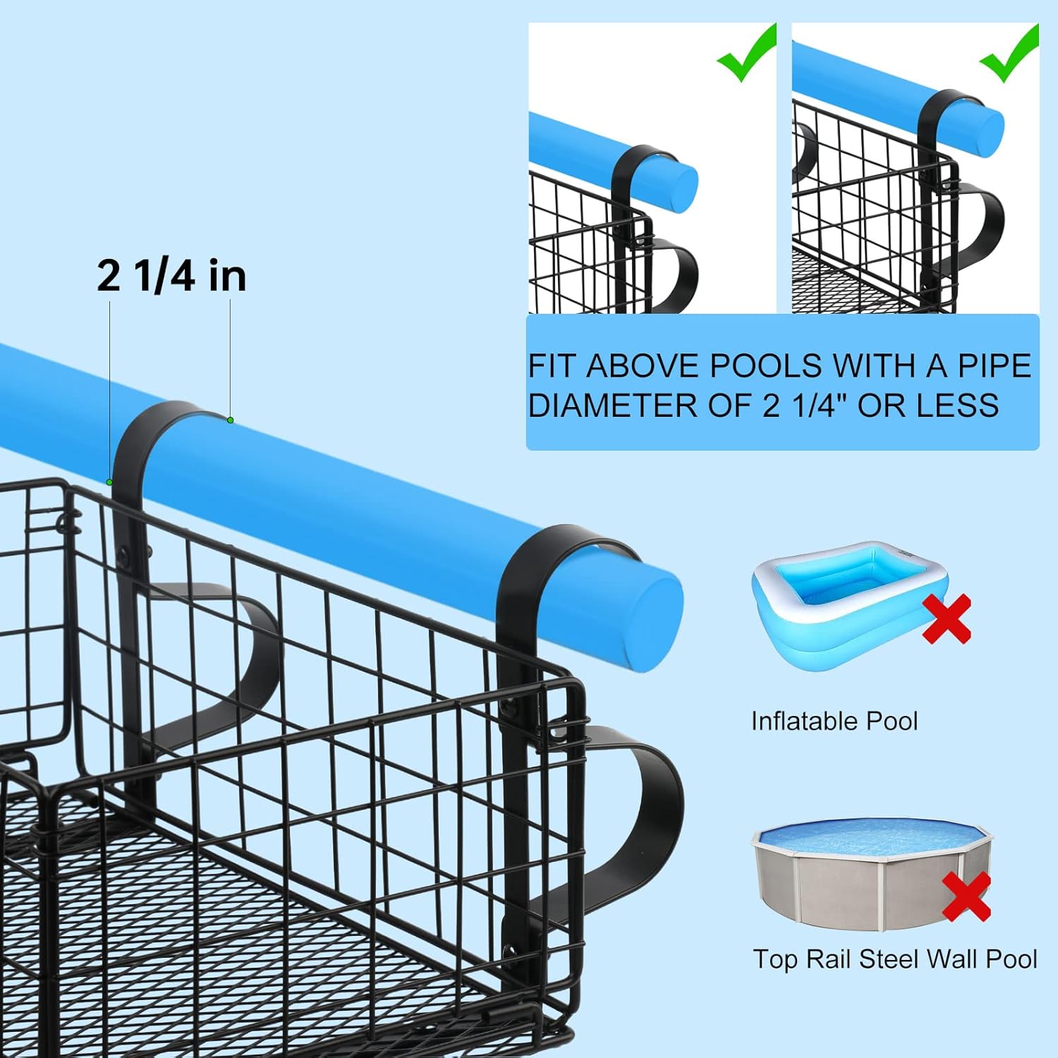 Perfin Poolside Storage Basket, Foldable Metal Above Ground Pool ...