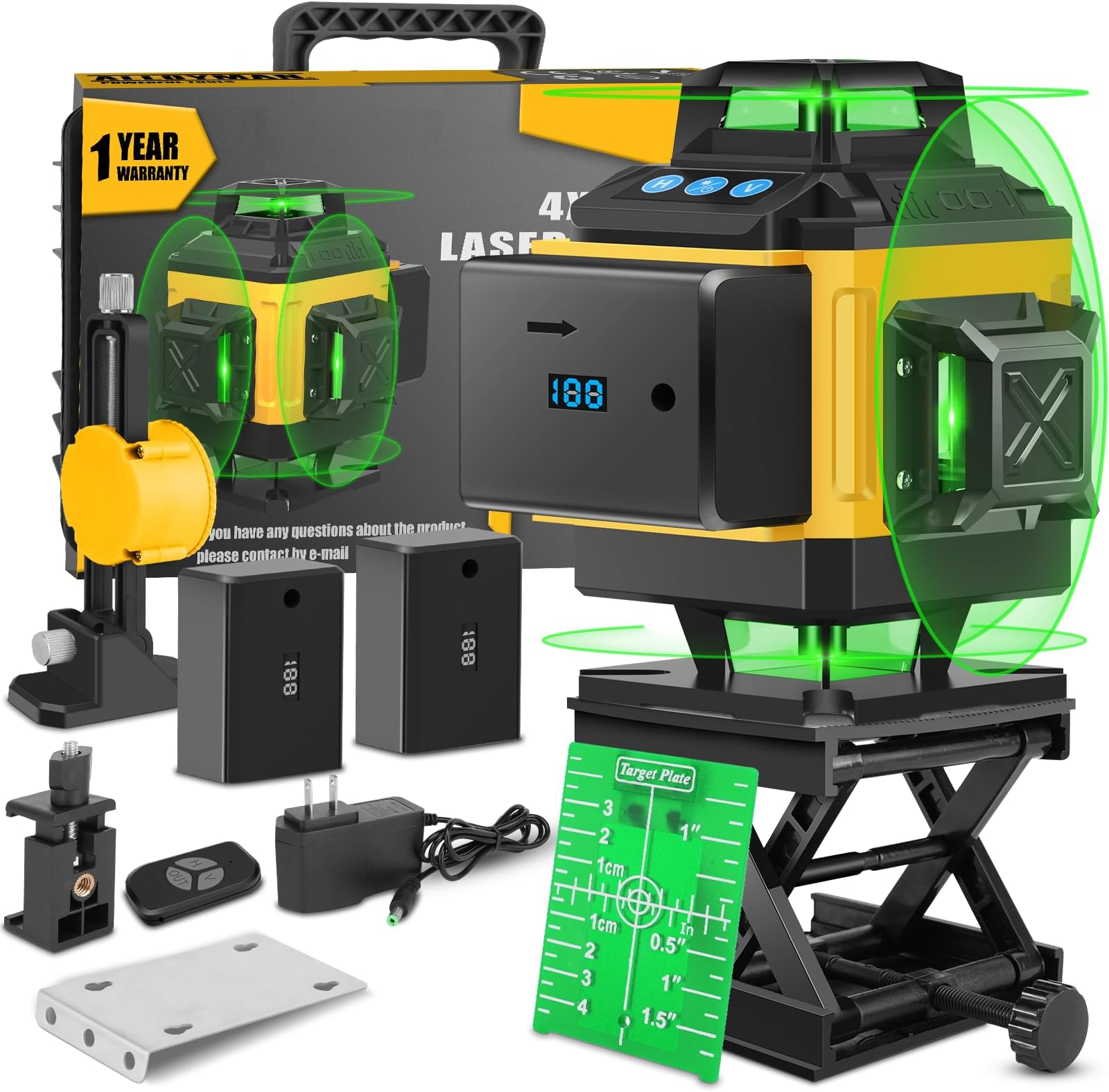 Laser Level Green 4 x 360°, Rotary Laser Level Self Levelling 16 Green ...