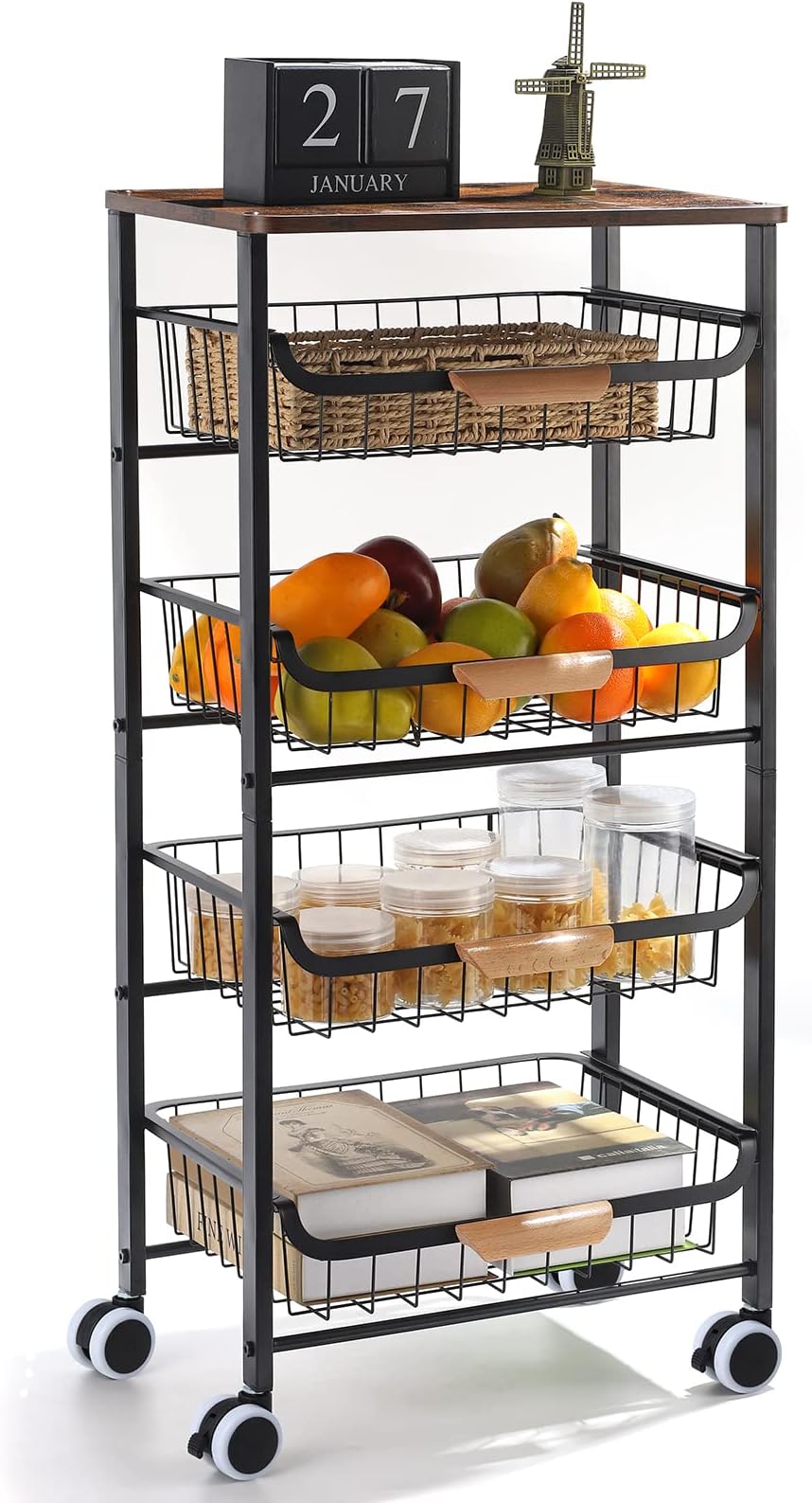 Amazon.com: 5-Tier Rolling Storage Cart with Wheels, Large Capacity ...