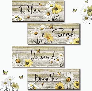 ZINYAZHE 4-Piece Rustic Yellow Daisy Wall Art - Flowers, Butterflies ...