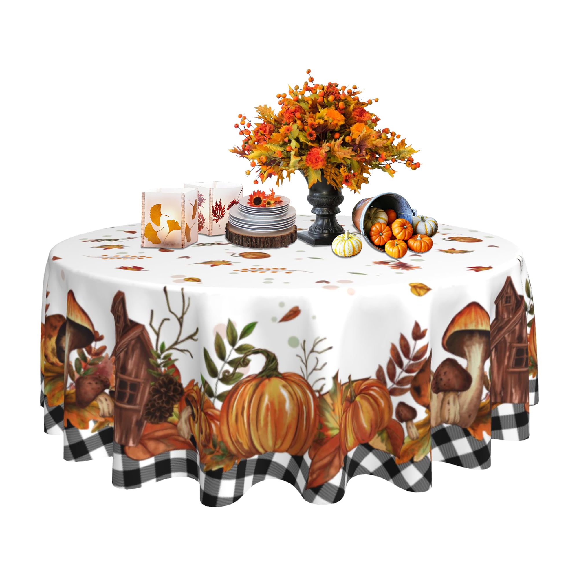 Amazon.com: JYKCUL Fall Tablecloth Round 60 Inch, Buffalo Plaid Pumpkin ...