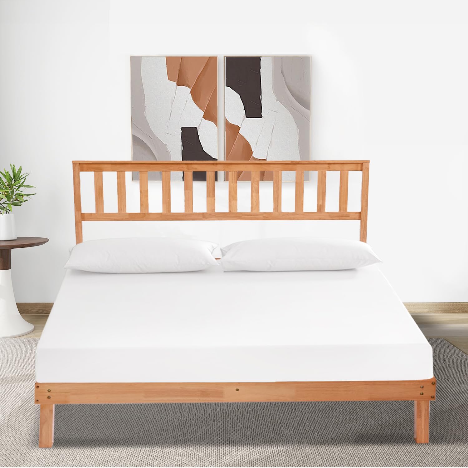 Amazon.com: DELAVIN Solid Wood Bed Frame, King Bed Frame with Headboard ...