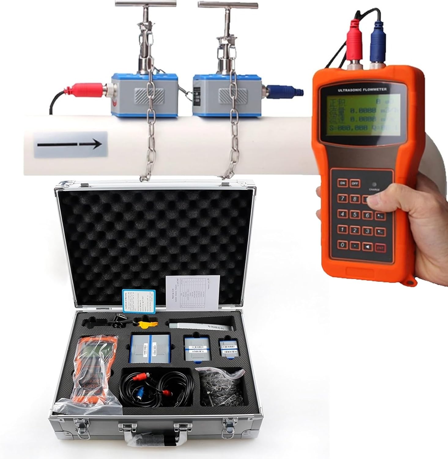 ZUMAHA Ultrasonic Liquid Flow Meter Portable Digital Flow Meter, with ...