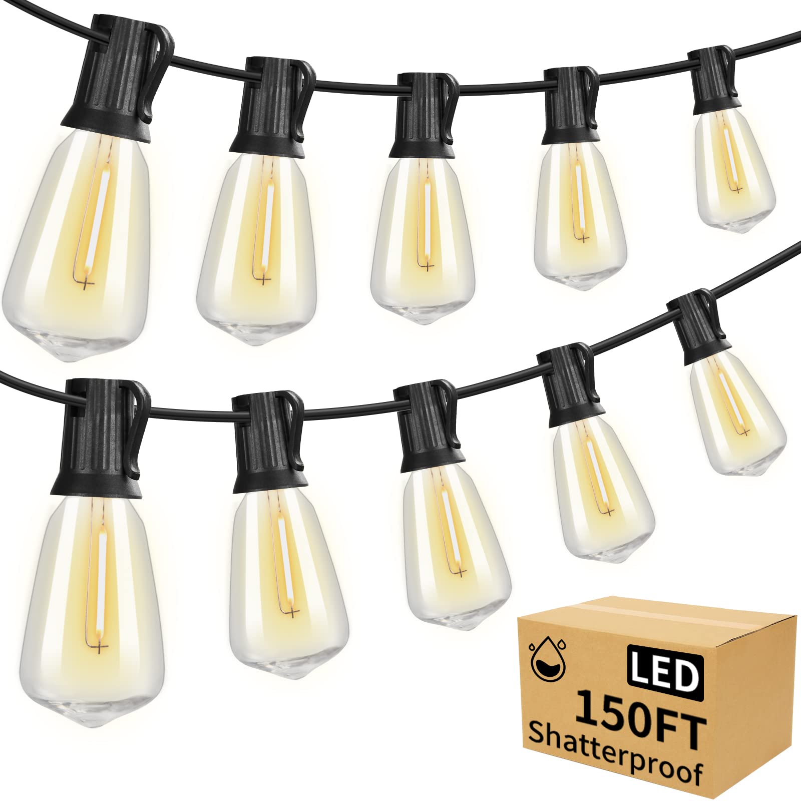 Vocevos LED Outdoor String Lights 150Ft with 78 Waterproof Shatterproof ...