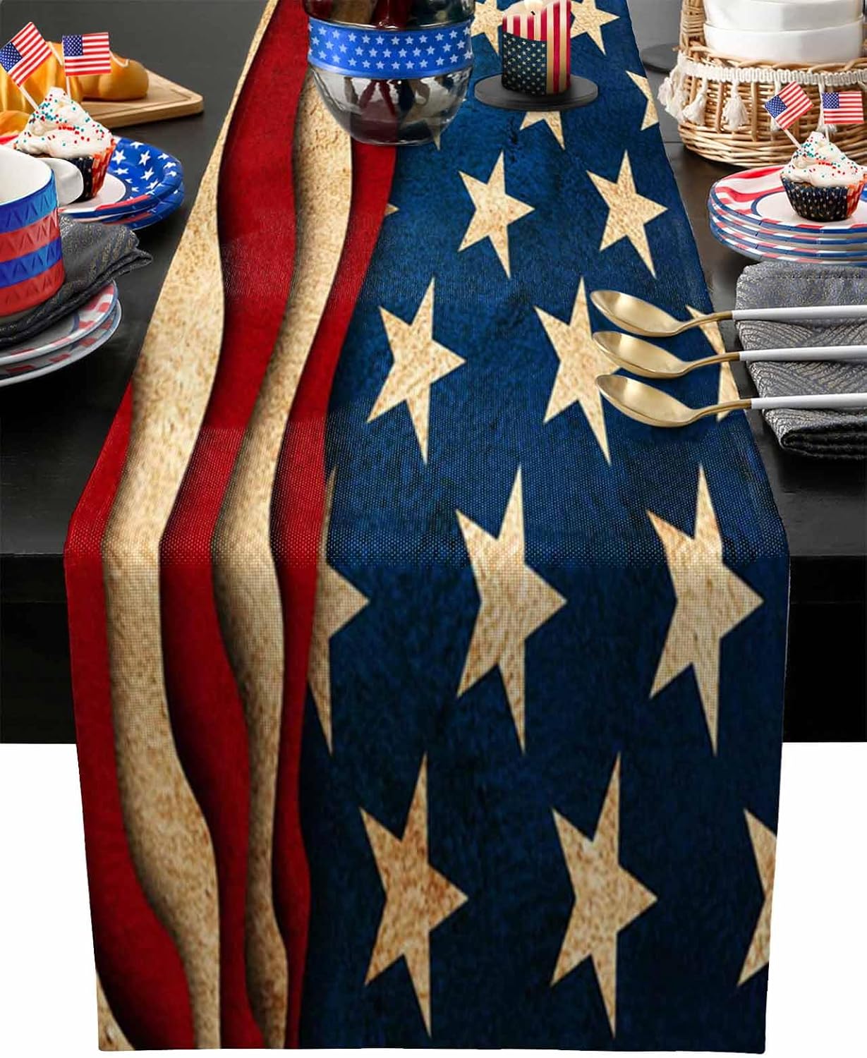 Amazon.com: Rustic American Flag Table Runner Independence Day July 4th ...