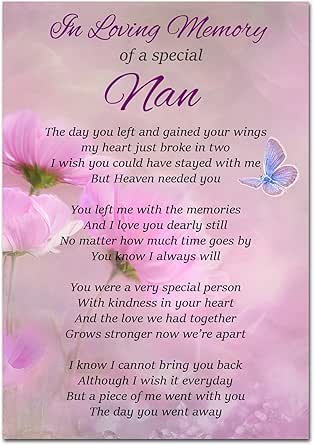 In Loving Memory Of A Special Nan Memorial Card Funeral Graveside Poem ...