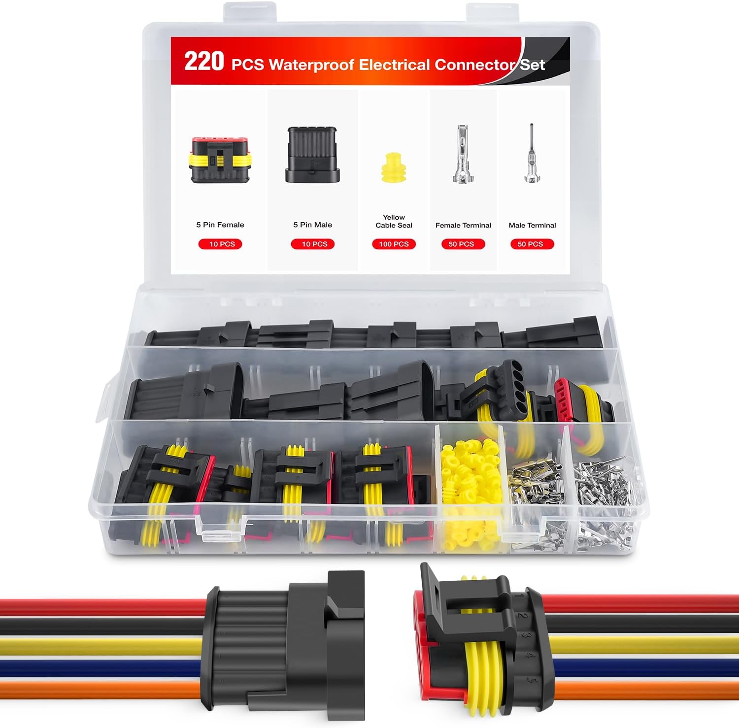 Nilight - 220 conectores eléctricos de 5 pines, conector de cable macho ...