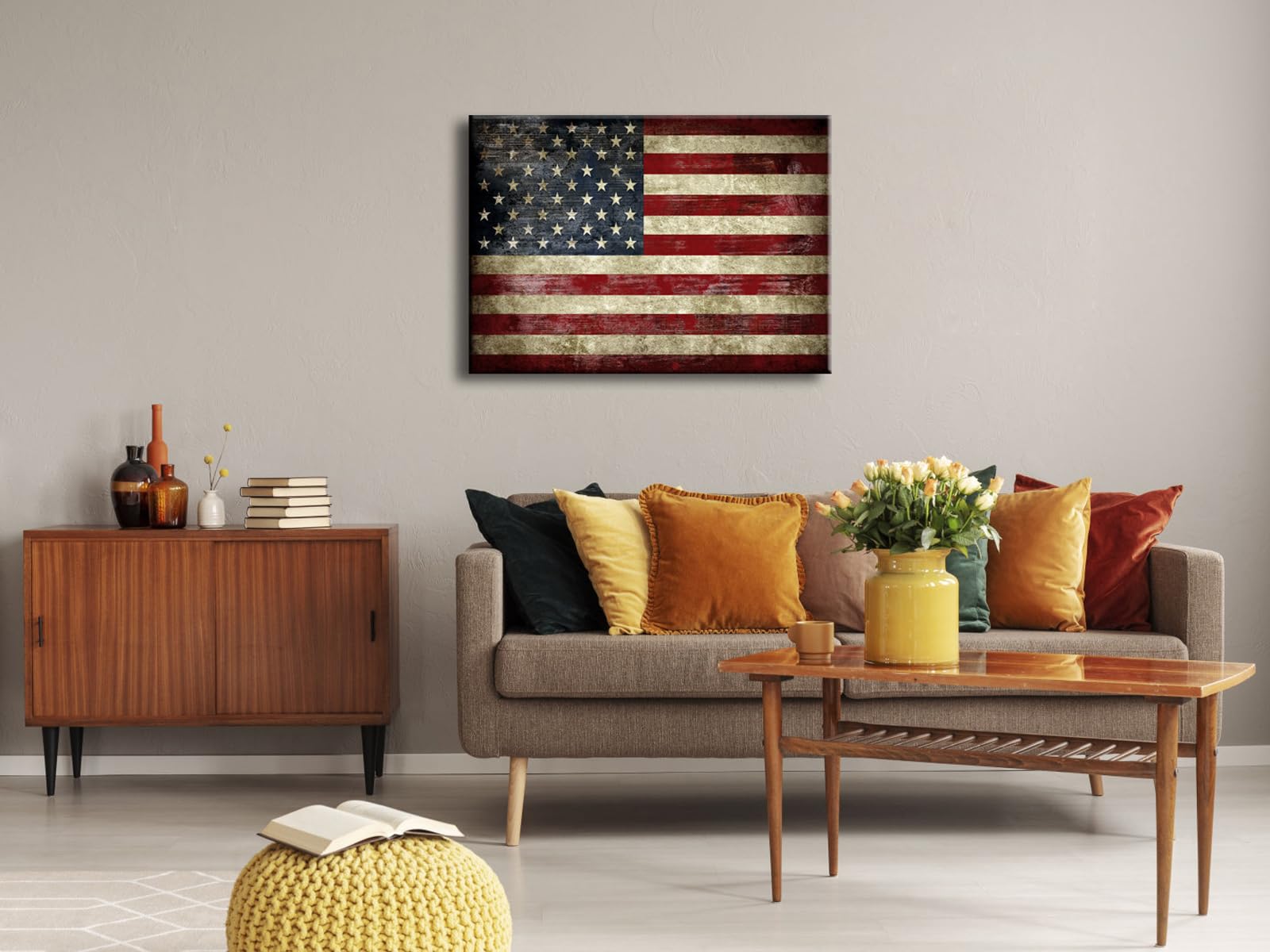 Vintage American Flag Canvas For Printing Eagle And American Flag