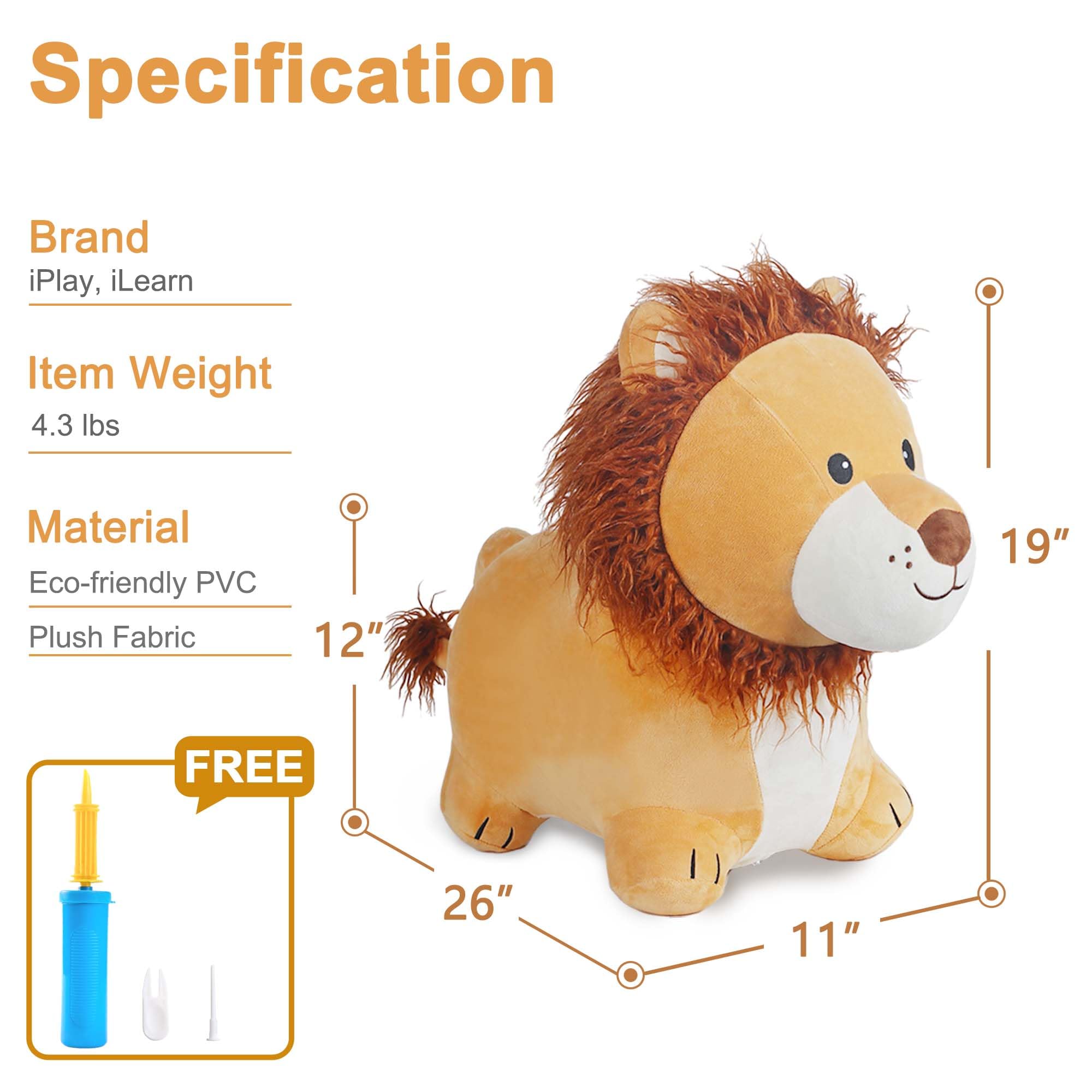 iPlay, iLearn Bouncy Pals Lion Hopper Toy, Toddler Plush Bouncing ...