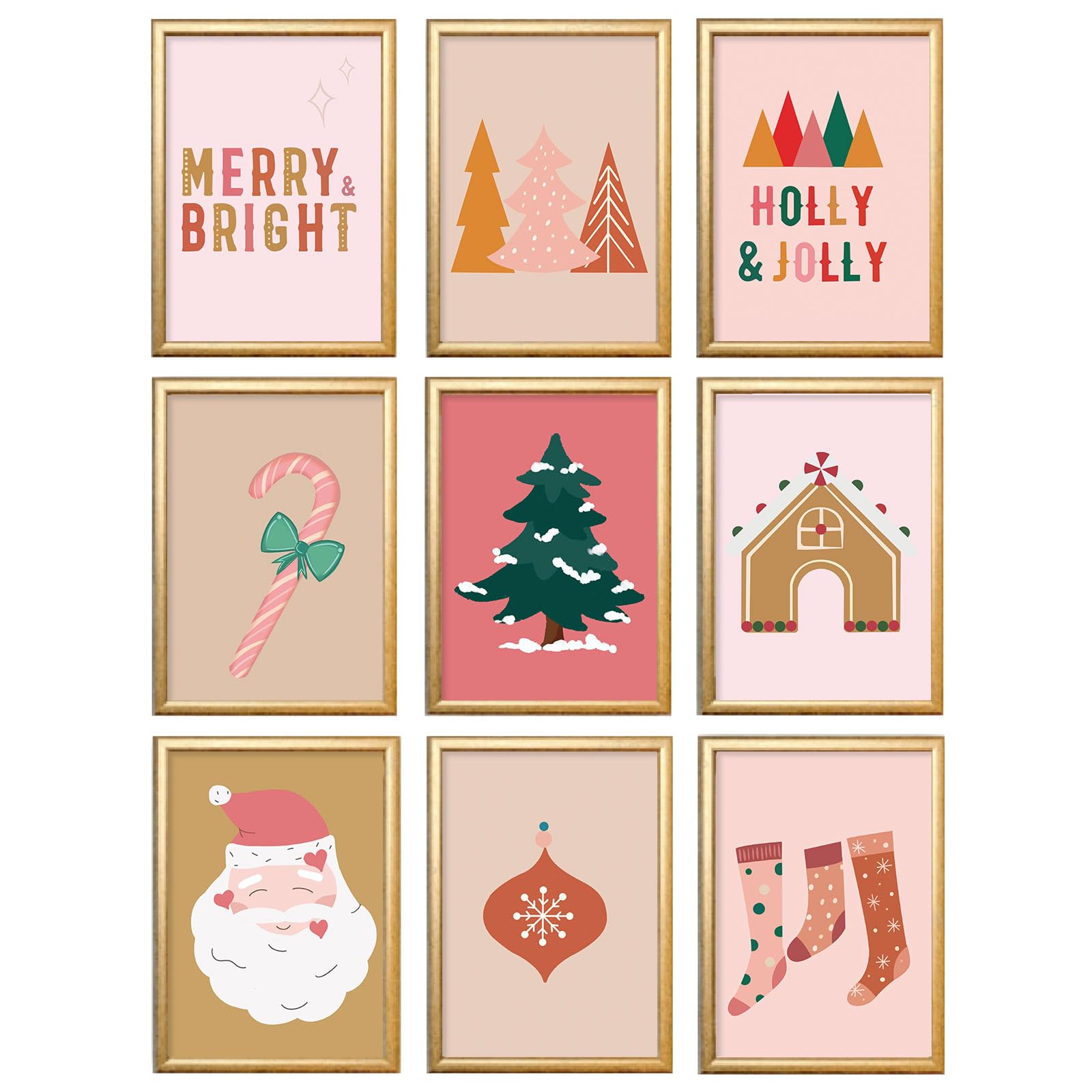Amazon.com: Whaline Pink Christmas Wall Art Prints Merry Bright Xmas ...