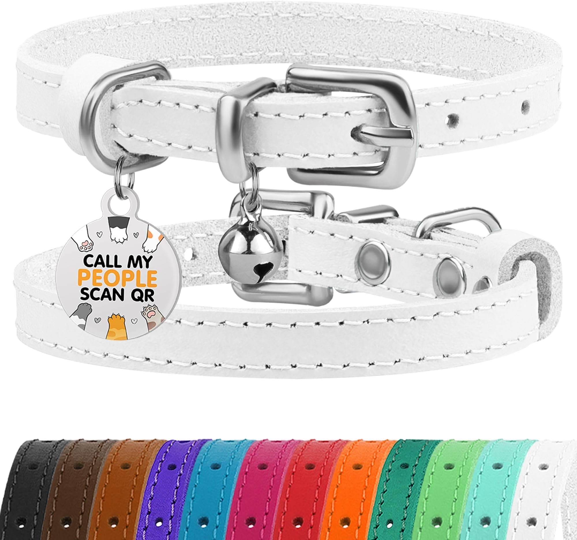 Amazon.com : ECSiNG 2PCS Cat Collar with Bell PU Leather Comfortable ...