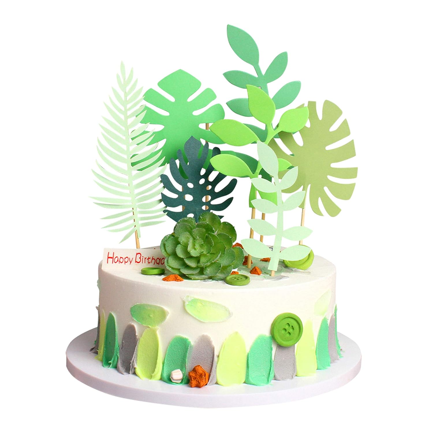 Amazon.com: Unimall Pack of 7 Glittery Tropical Leaves Cake Topper ...