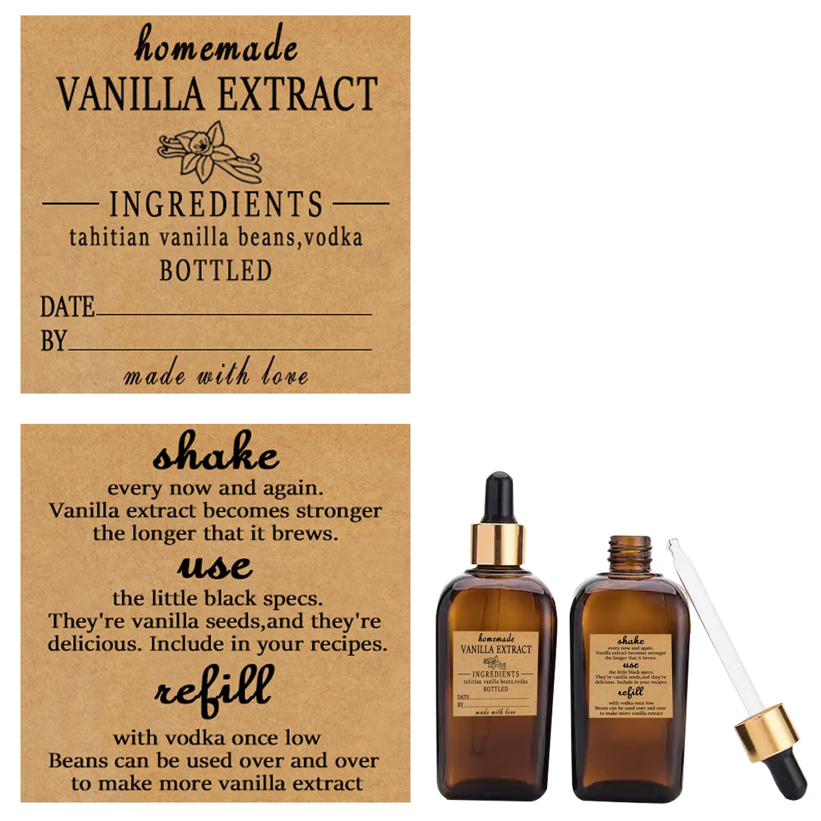 Amazon.com: 2 Inch Kraft Homemade Vanilla Extract Labels for ...