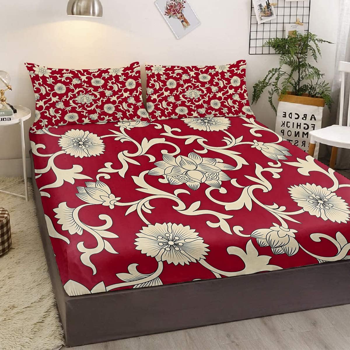 Amazon.com: BlessLiving King Size Sheet Set - Vintage Flowers Bed ...