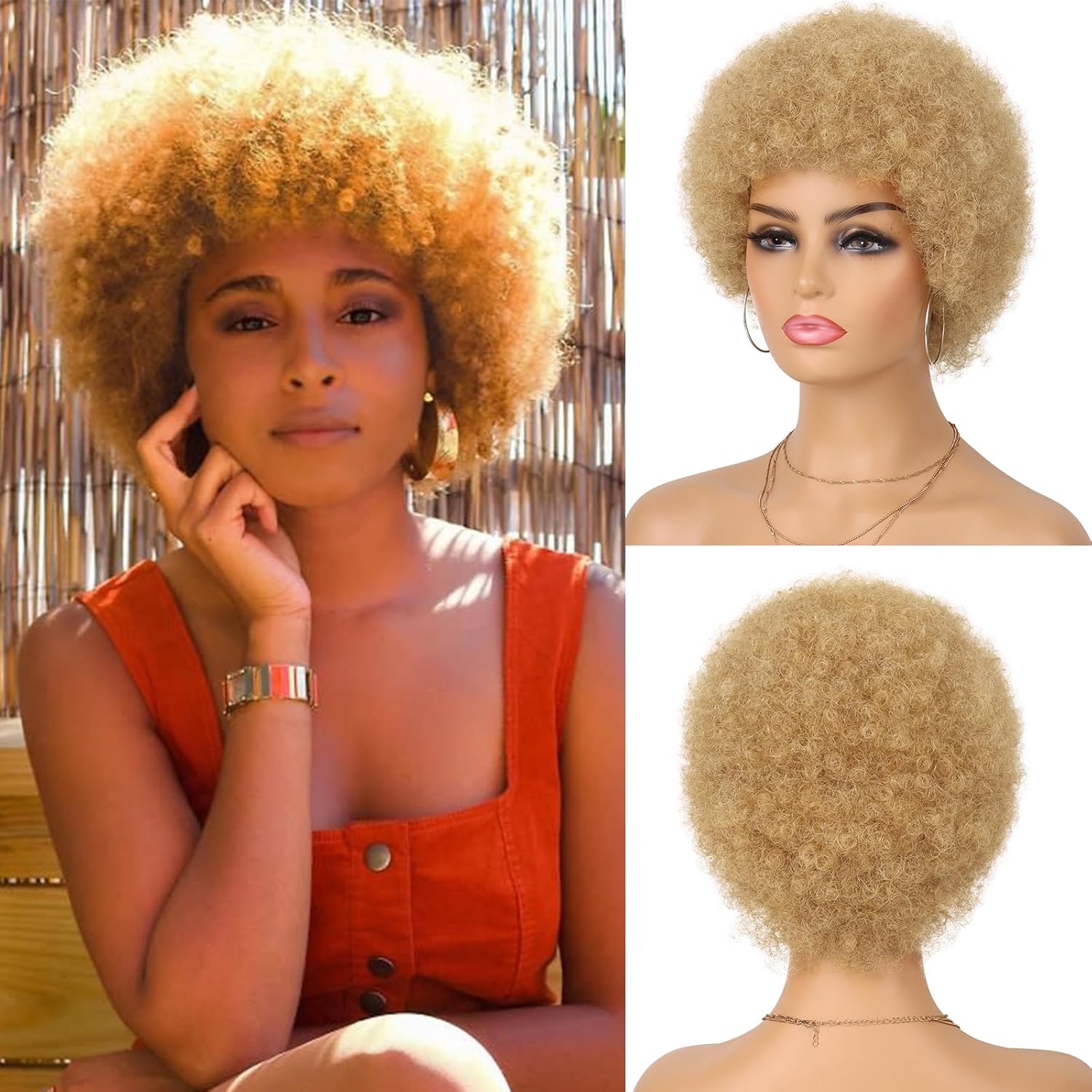 Amazon.com : Guree Hair Glueless Wear and Go Wig Blonde Short Afro ...