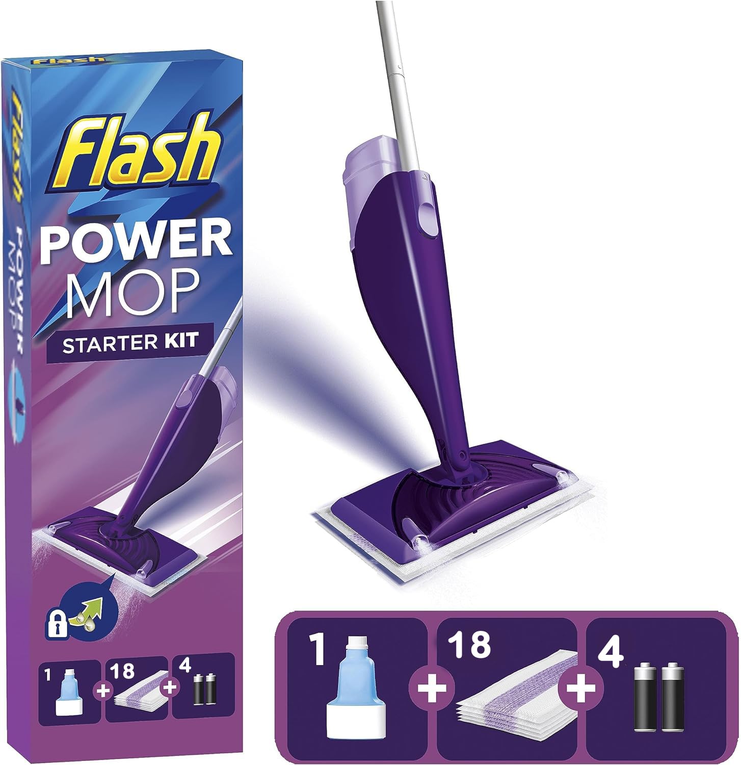 Flash Powermop Floor Cleaner Starter Kit, Spray Mop, Dry Wet Mop, All ...