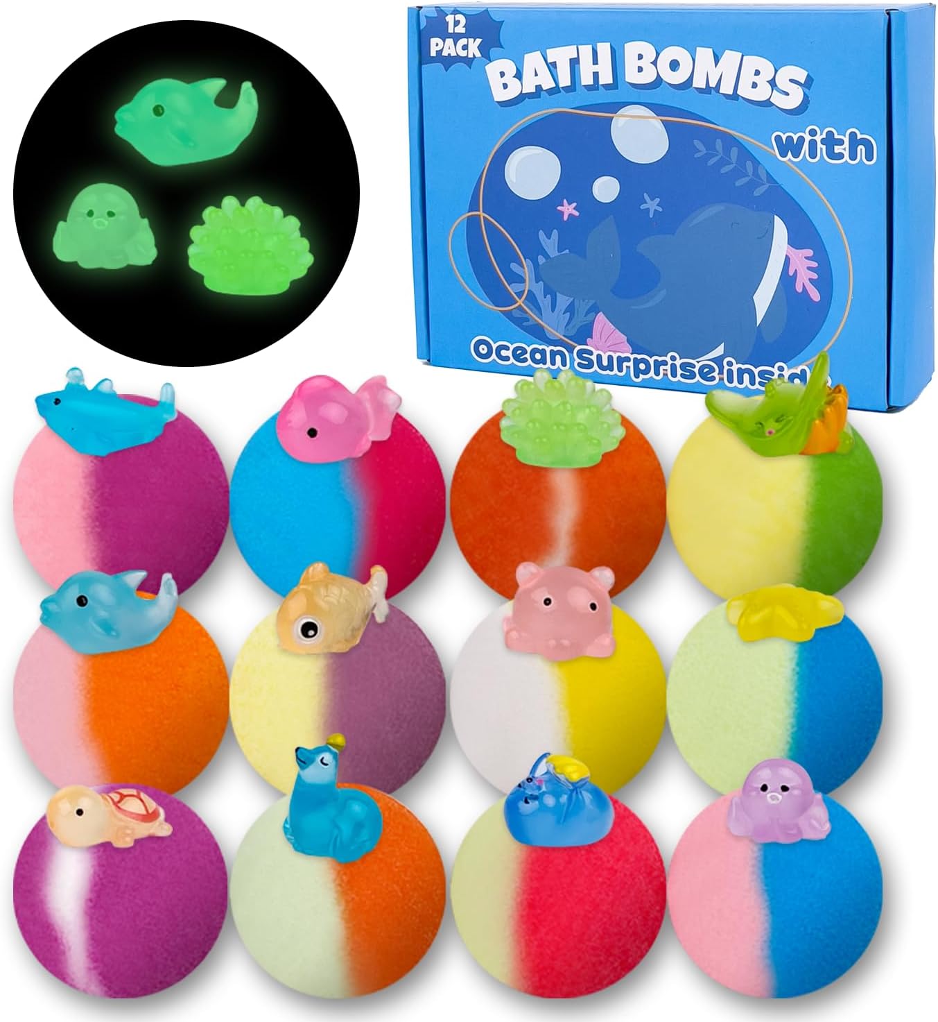 Amazon.com : Bath Bombs for Kids, 12 Pcs Bath Bombs with Glow in The Dark Ocean Surprise Inside ...