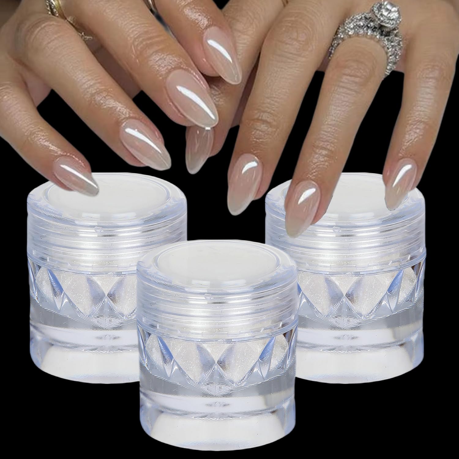 Amazon.com: GZMAYUEN 3 Jars White Pearl Chrome Powder for Nail, Moonlight Chrome Nail Powder ...