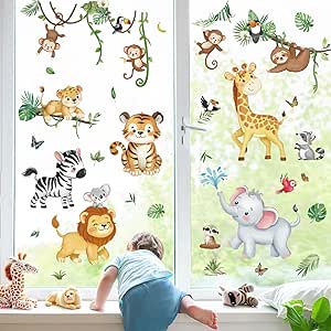 decalmile Summer Safari Jungle Animals Double Sided Window Clings ...