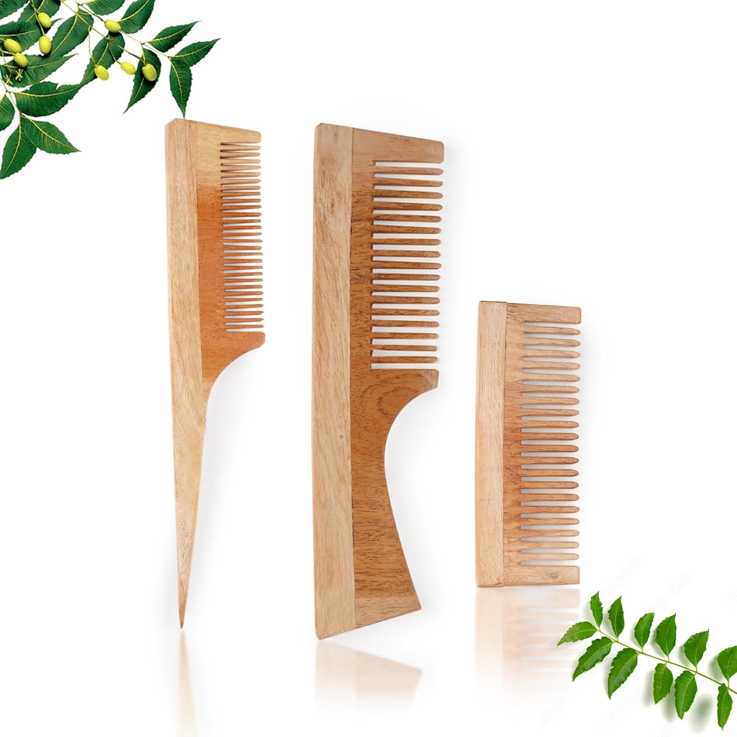 Buy INSIME Wooden hair comb set for men & women | Neem wooden comb set ...