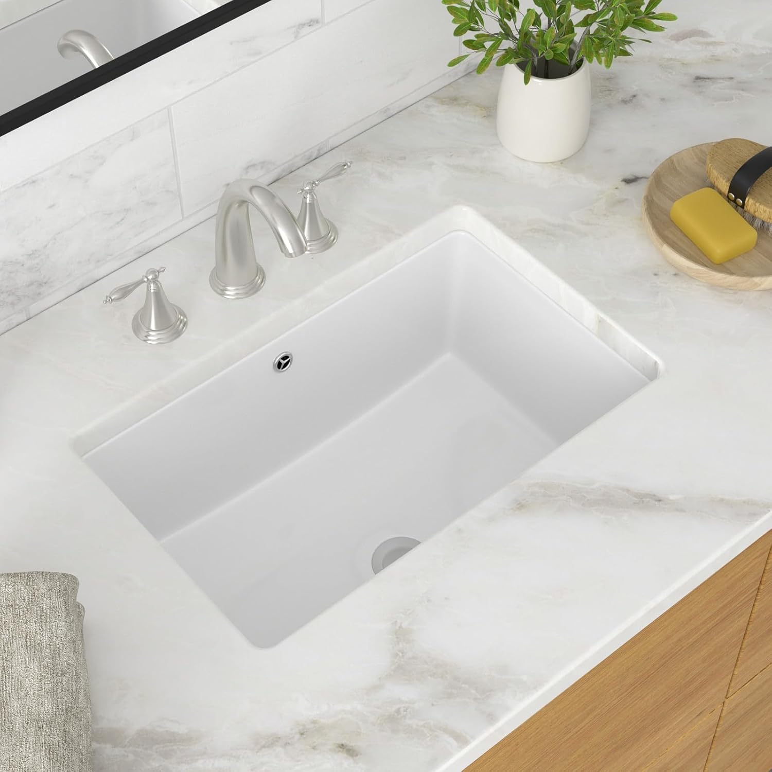 GhomeG 21 Inch Undermount Bathroom Sink Rectangular - 21"x13" White ...